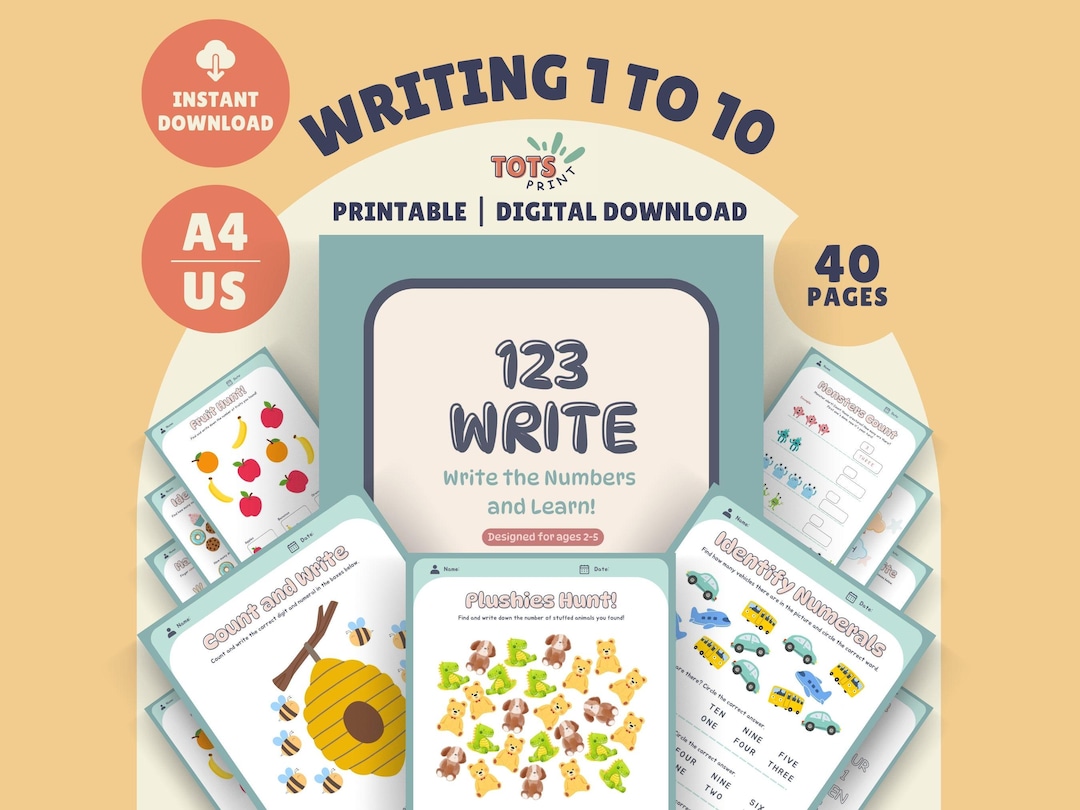 Learning to Write Numbers 1 to 10 | Kids Printable | Basic 123 Activity ...