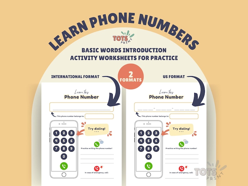 Learn Phone Numbers Kids Printable Life Skills Worksheets Preschool ...