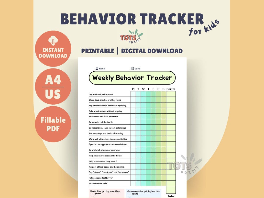 Weekly Behavior Tracker | Kids Printable | Activity Sheet | Child ...