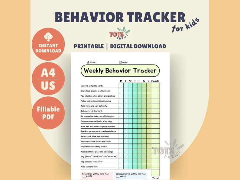 Weekly Behavior Tracker | Kids Printable | Activity Sheet | Child ...