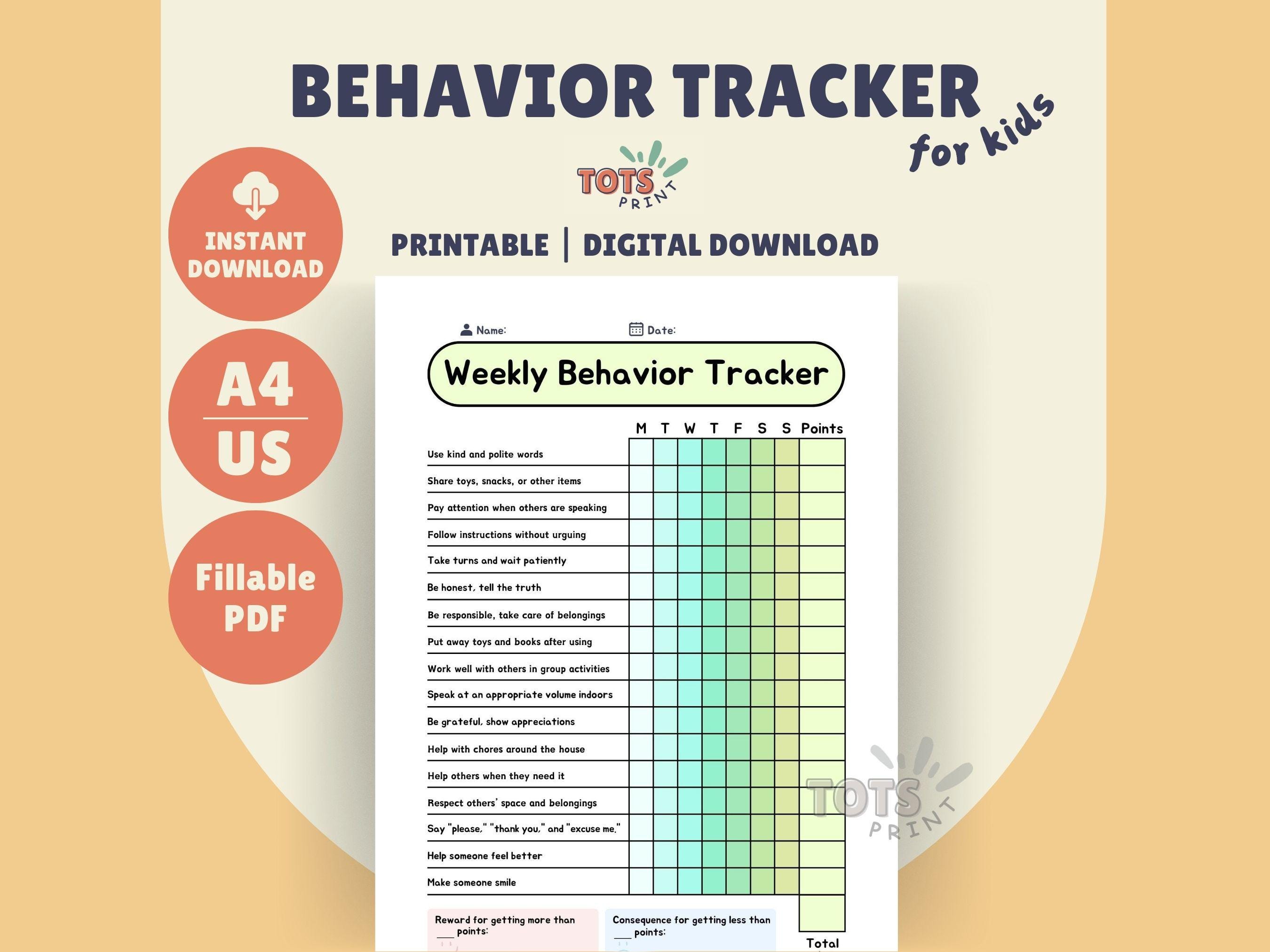 Weekly Behavior Tracker | Kids Printable | Activity Sheet | Child ...