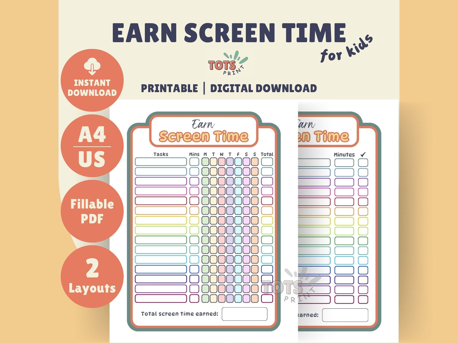 Kids Screen Time Chart: Printable Reward Tracker (editable PDF) - Etsy