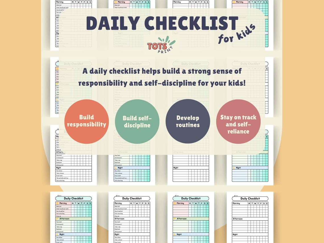 Daily Checklist | Kids Printable | Schedule Routine Template | Chore ...