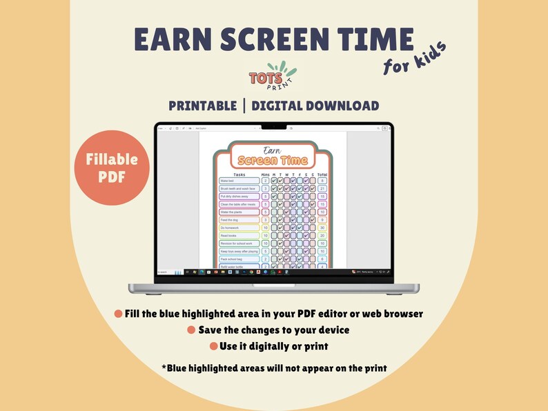 Earn Screen Time Chart | Kids Printable | Limit Screen Time Allowance ...