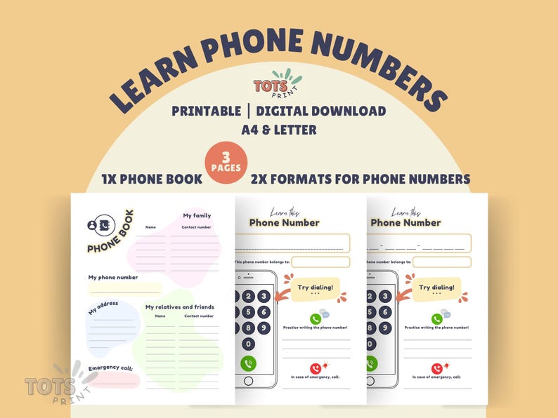 Learn Phone Numbers Kids Printable Life Skills Worksheets Preschool ...