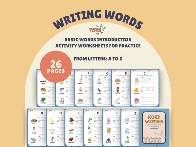 Kids Word Writing Worksheet: A-Z Letter Tracing Practice (digital ...