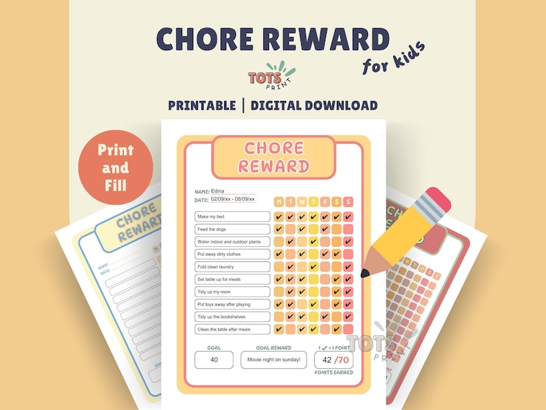 Kids Chore Reward Chart: Customizable Printable Planner (digital ...