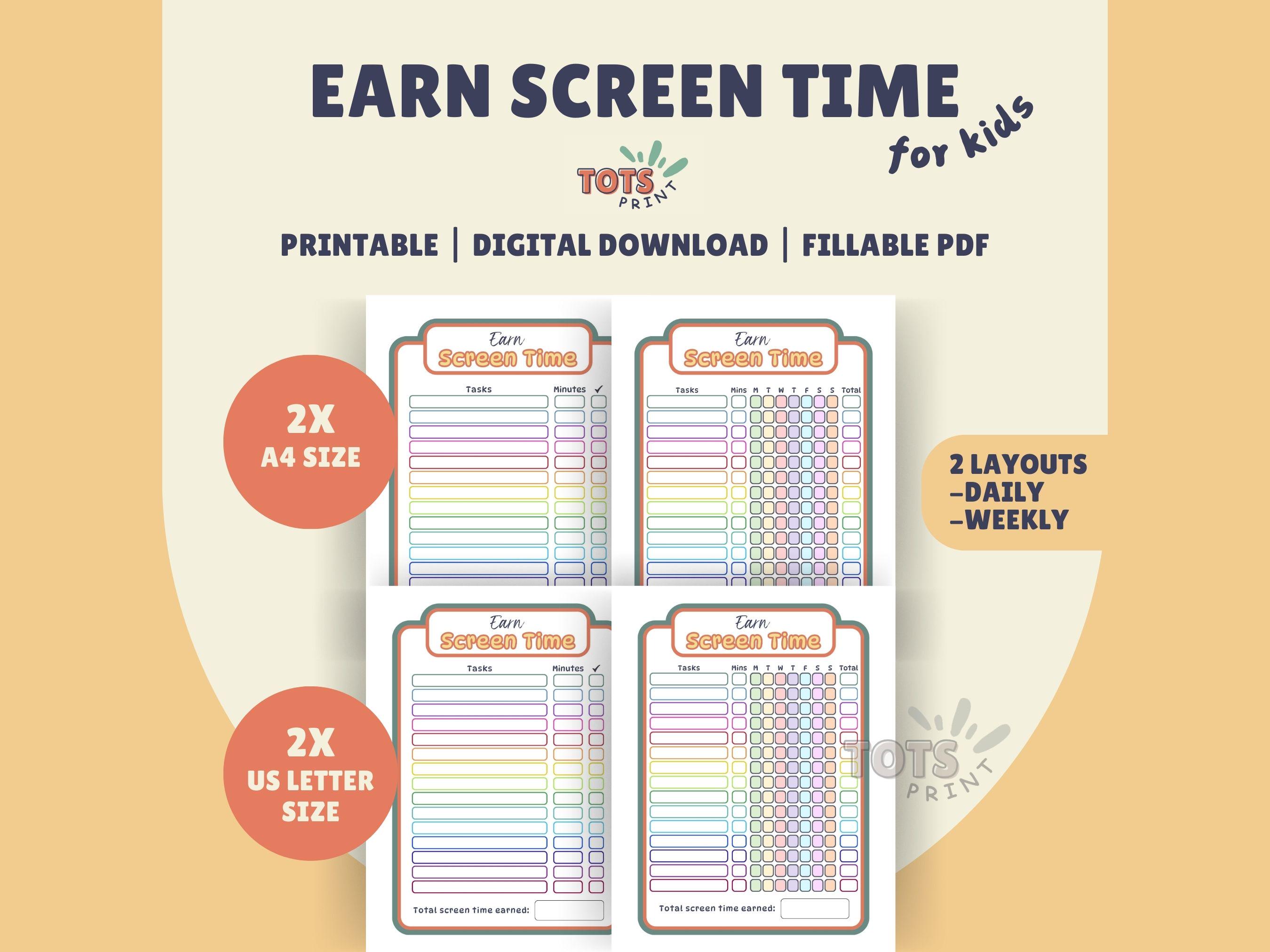 Earn Screen Time Chart | Kids Printable | Limit Screen Time Allowance ...