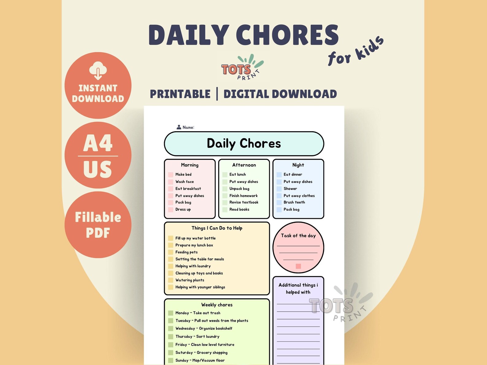 Daily Chores Chart | Kids Printable | Customizable Routine Chart | Task ...