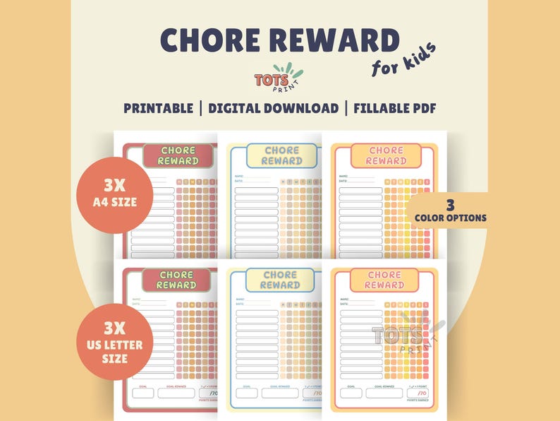 Kids Chore Reward Chart: Customizable Printable Planner (digital ...