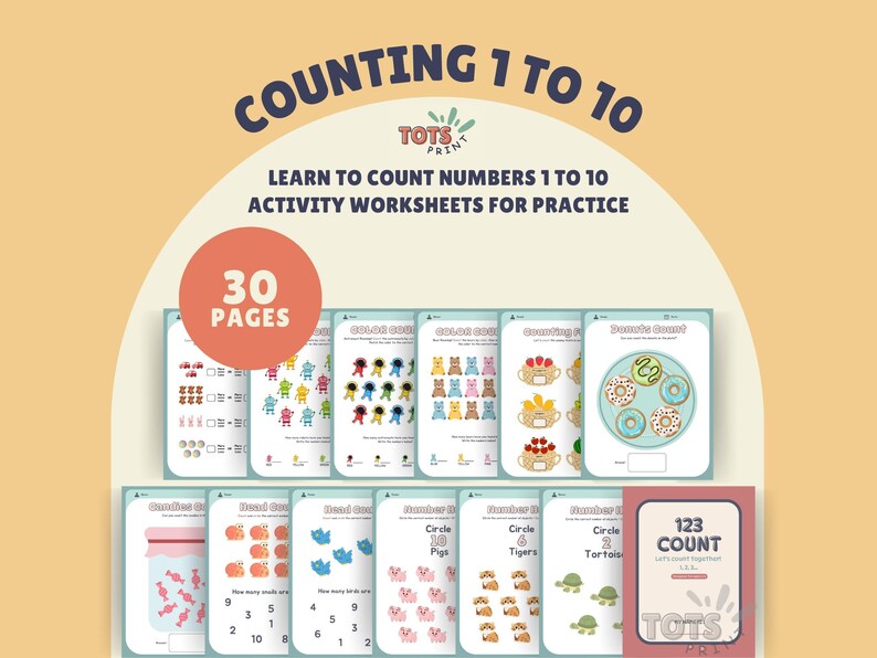 Counting 1-10 Worksheet: Preschool Math Activity (digital Download) - Etsy