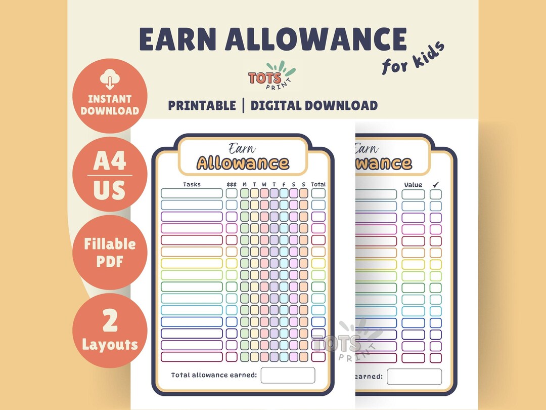 Earn Allowance Chart | Kids Printable | To-do Task List | Chores ...