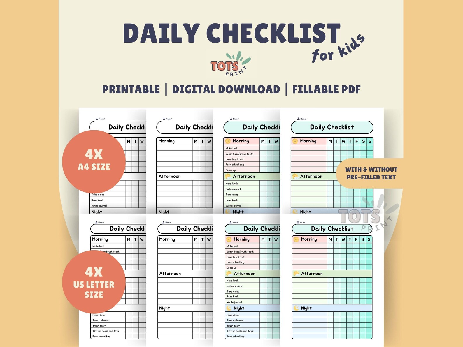 Daily Checklist | Kids Printable | Schedule Routine Template | Chore ...