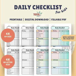 Daily Checklist | Kids Printable | Schedule Routine Template | Chore ...