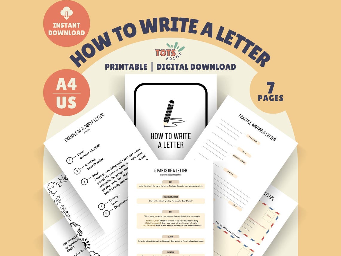 Letter Writing Guide for Kids: Printable Worksheets (digital Download ...
