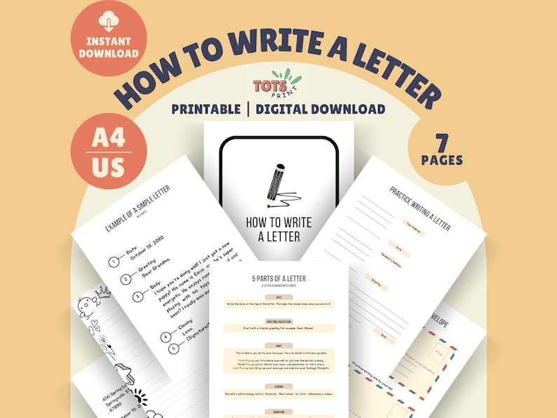 Letter Writing Guide For Kids: Printable Worksheets (digital Download 