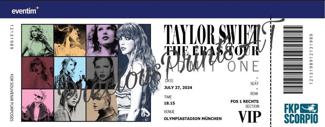 Taylor Swift the Eras Tour Ticket Template/vorlage Digital Download ...