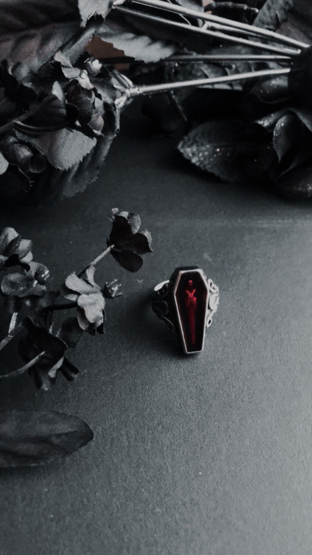 Nosferatu Coffin Ring Stainless Steel Deadly Elegant Vampire Ring Red ...