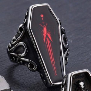 Nosferatu Coffin Ring Stainless Steel Deadly Elegant Vampire Ring Red ...