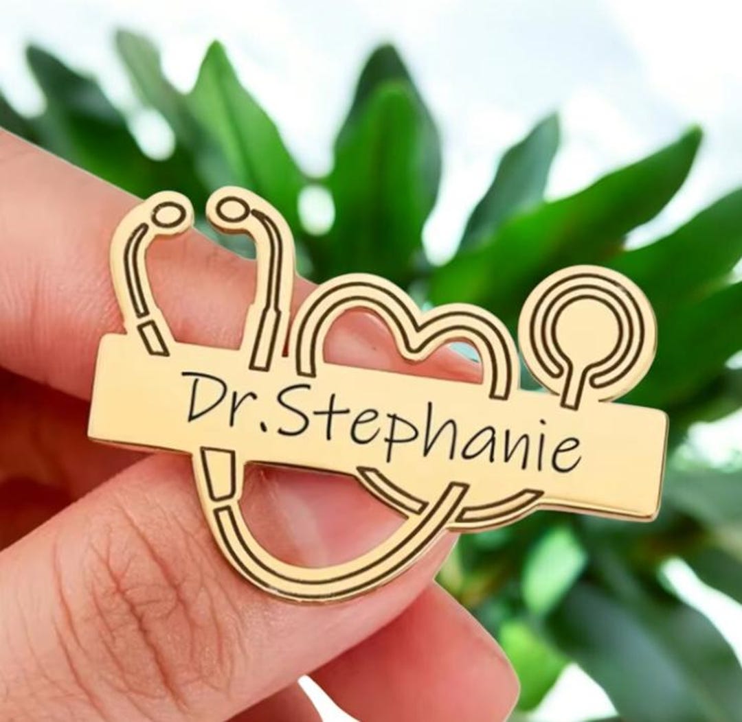 Customized Stainless Steel Stethoscope Lapel Pin Engraved Name Logo ...