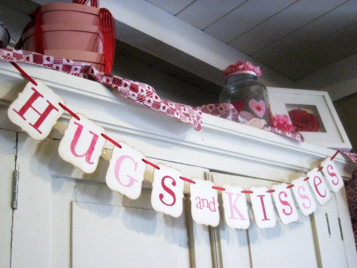 Valentine Banner HUGS and KISSES Decoration | Etsy