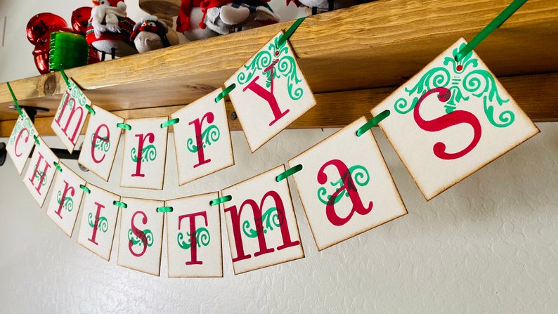 Merry Christmas Banner Emerald Green and Red | Etsy