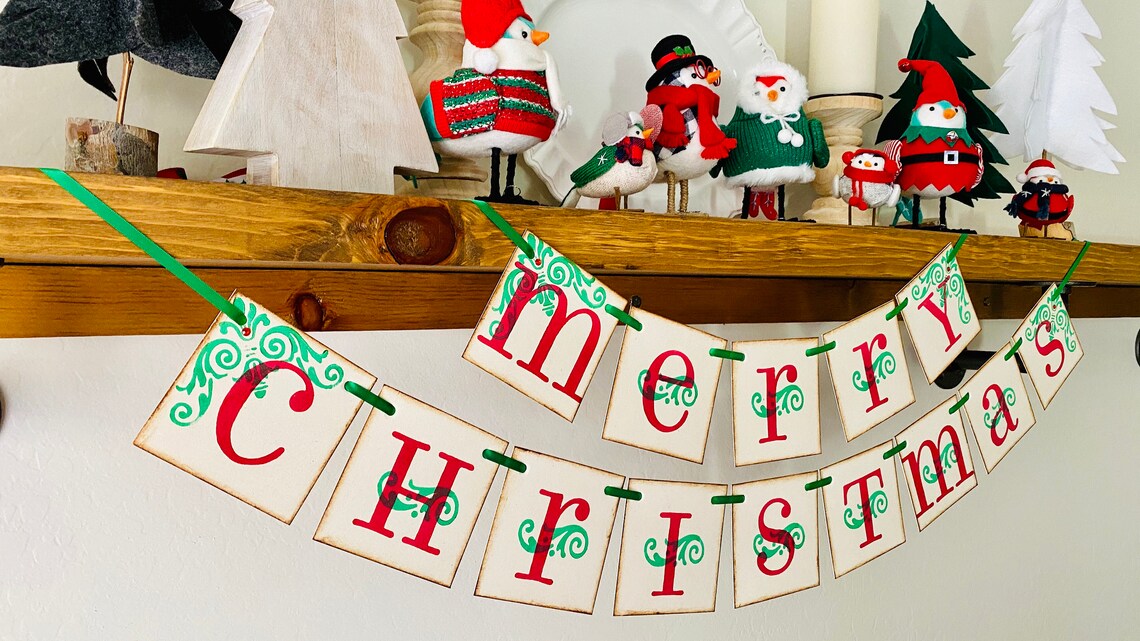 Merry Christmas Banner Emerald Green and Red | Etsy