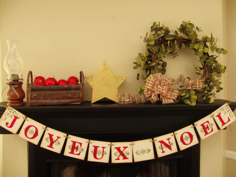 Christmas Decorations JOYEUX NOEL Painted Banner Garland Sign - Etsy