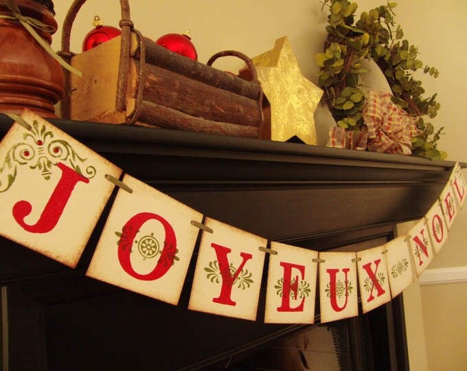 Christmas Decorations JOYEUX NOEL Painted Banner Garland Sign - Etsy