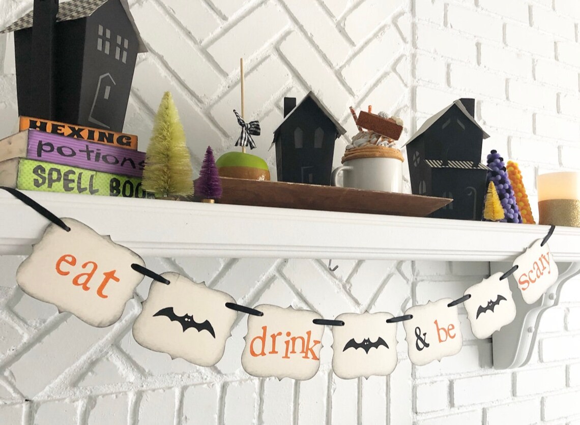 Halloween Decoration EAT DRINK & Be SCARY Painted Banner Sign - Etsy