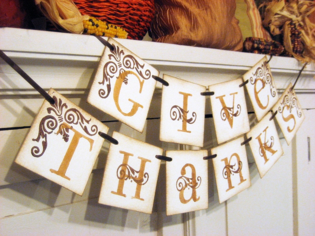 Thanksgiving Decorations- GIVE THANKS- Fall Banner- Hostess Gift ...