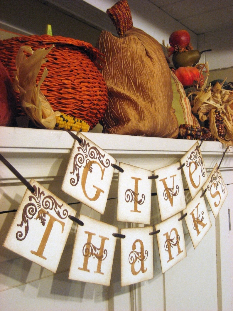 Thanksgiving Decorations- GIVE THANKS- Fall Banner- Hostess Gift ...