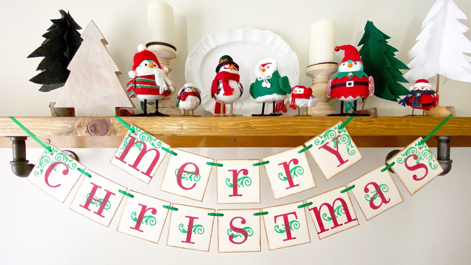 Merry Christmas Banner Emerald Green and Red | Etsy