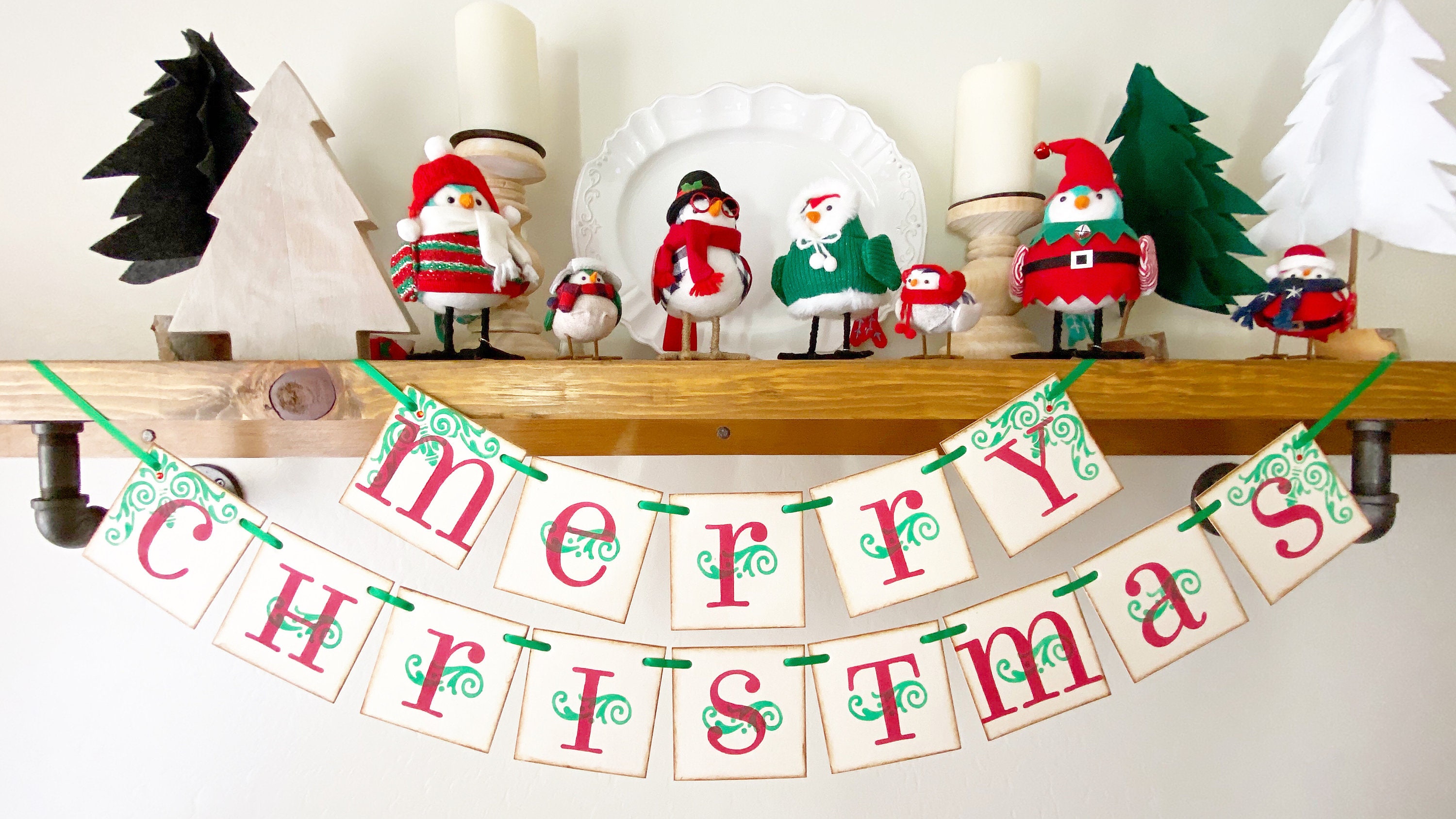 Merry Christmas Banner Emerald Green and Red | Etsy