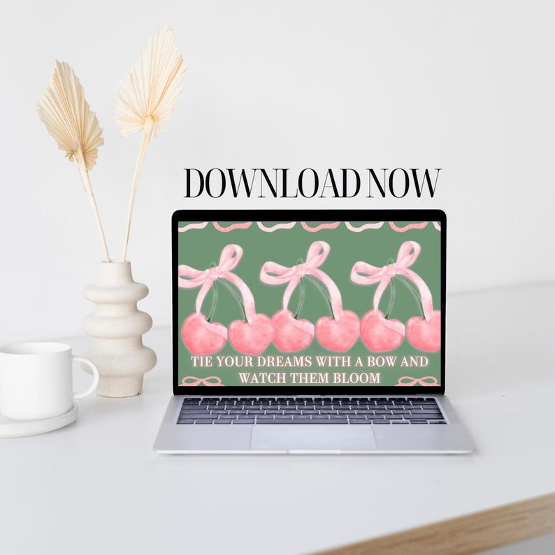 Coquette Cherry Desktop Wallpaper | Coquette Pink Bow Wallpaper ...