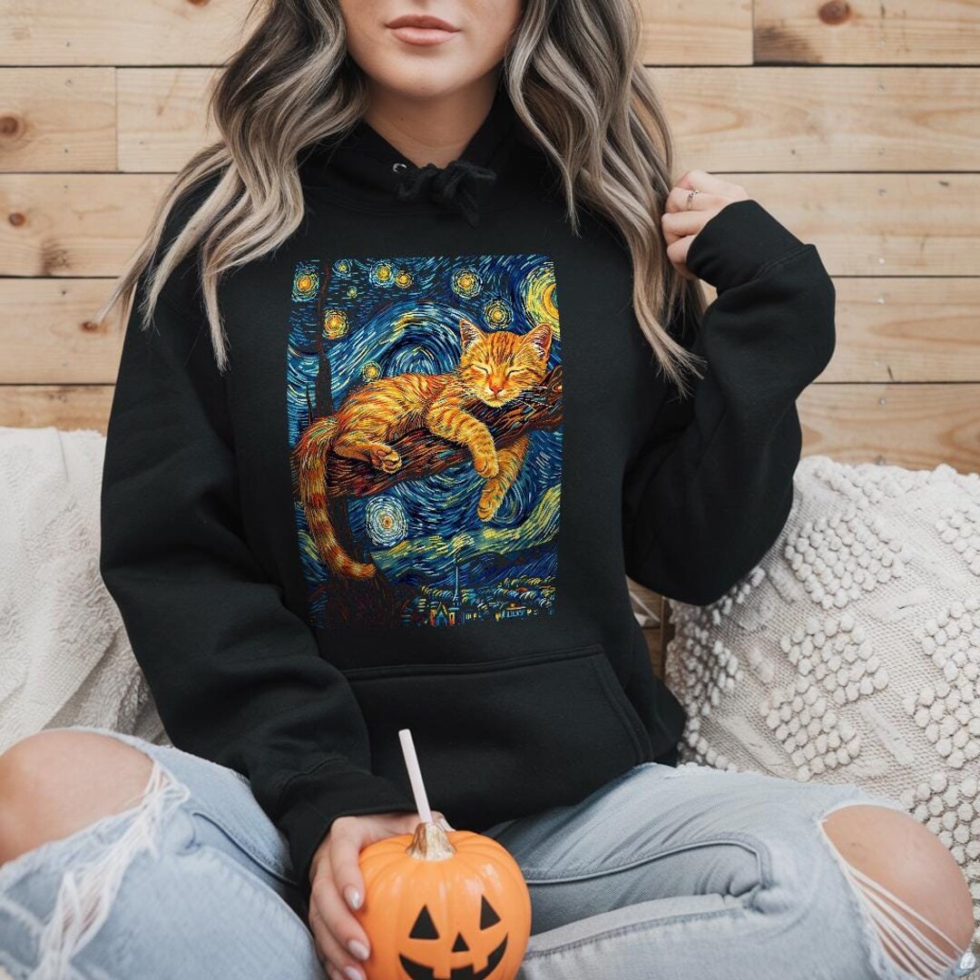 Cat Art Van Gogh Starry Night Sweatshirts, Ute Kitty Shirt, Cat Owner ...