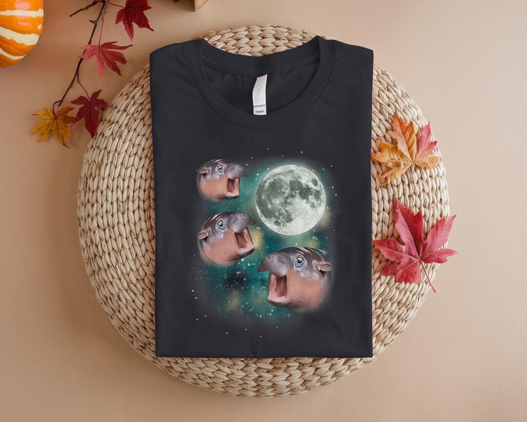 Moo Deng With the Moon Shirt, Moo Deng Shirt, Cute Baby Hippo Moo Deng ...