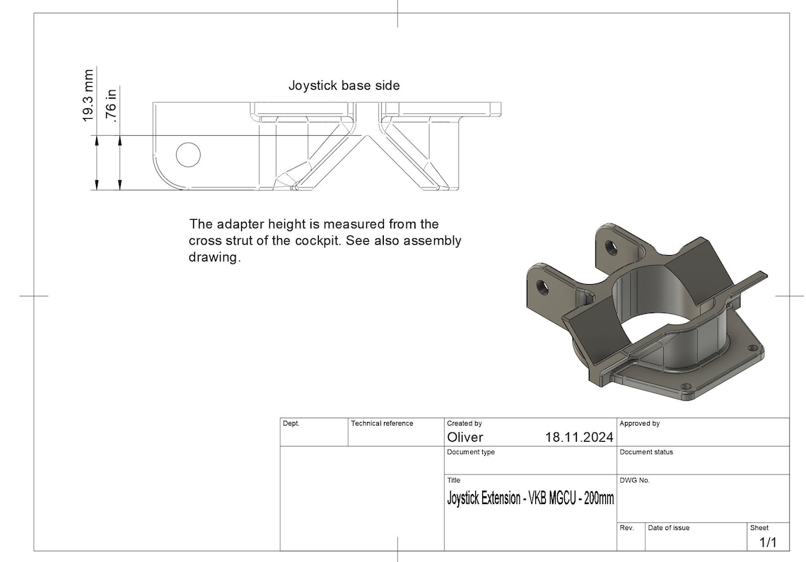 VKB Gunfighter With 200mm Extension - Joystick Adapter for Next Level ...