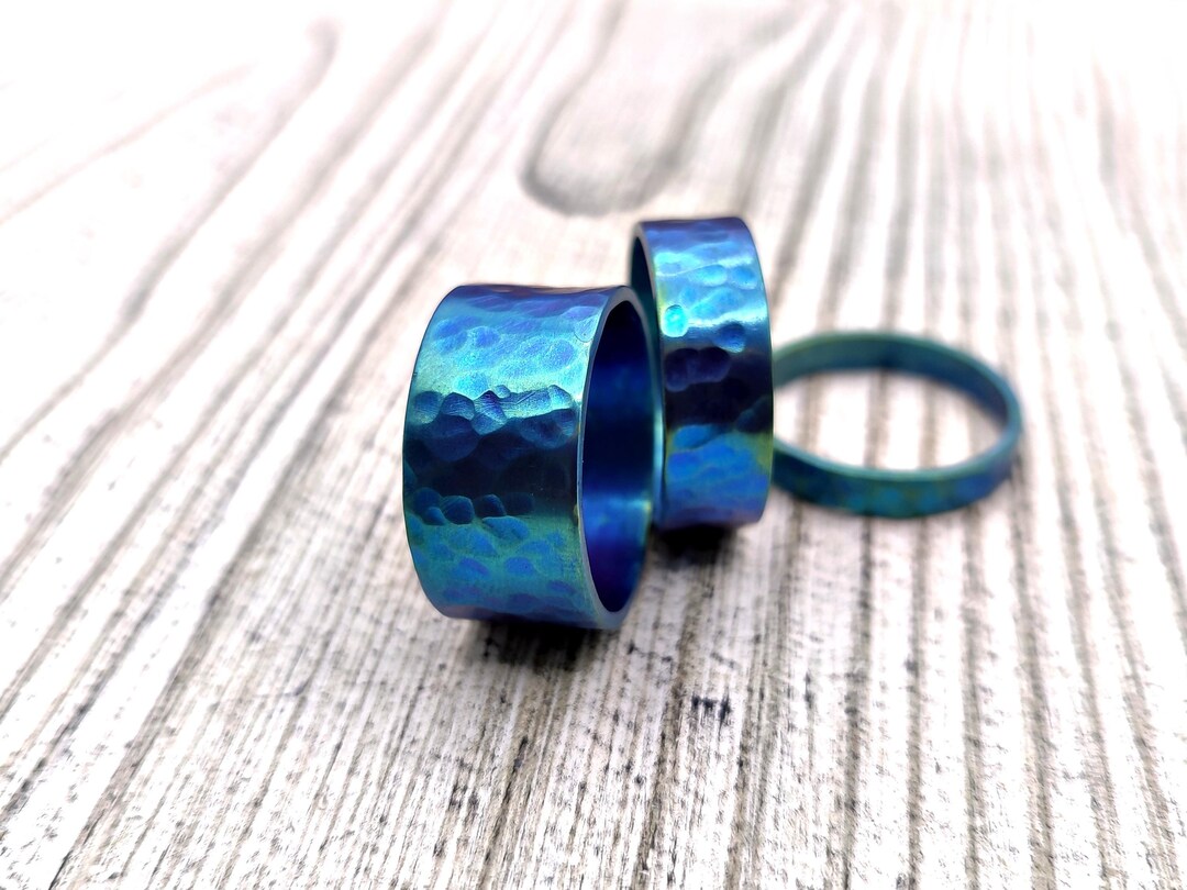Sea-green Titanium Ring - Hypoallergenic Hammered Band. Rustic and Brutalist Celadon, Aquamarine ...