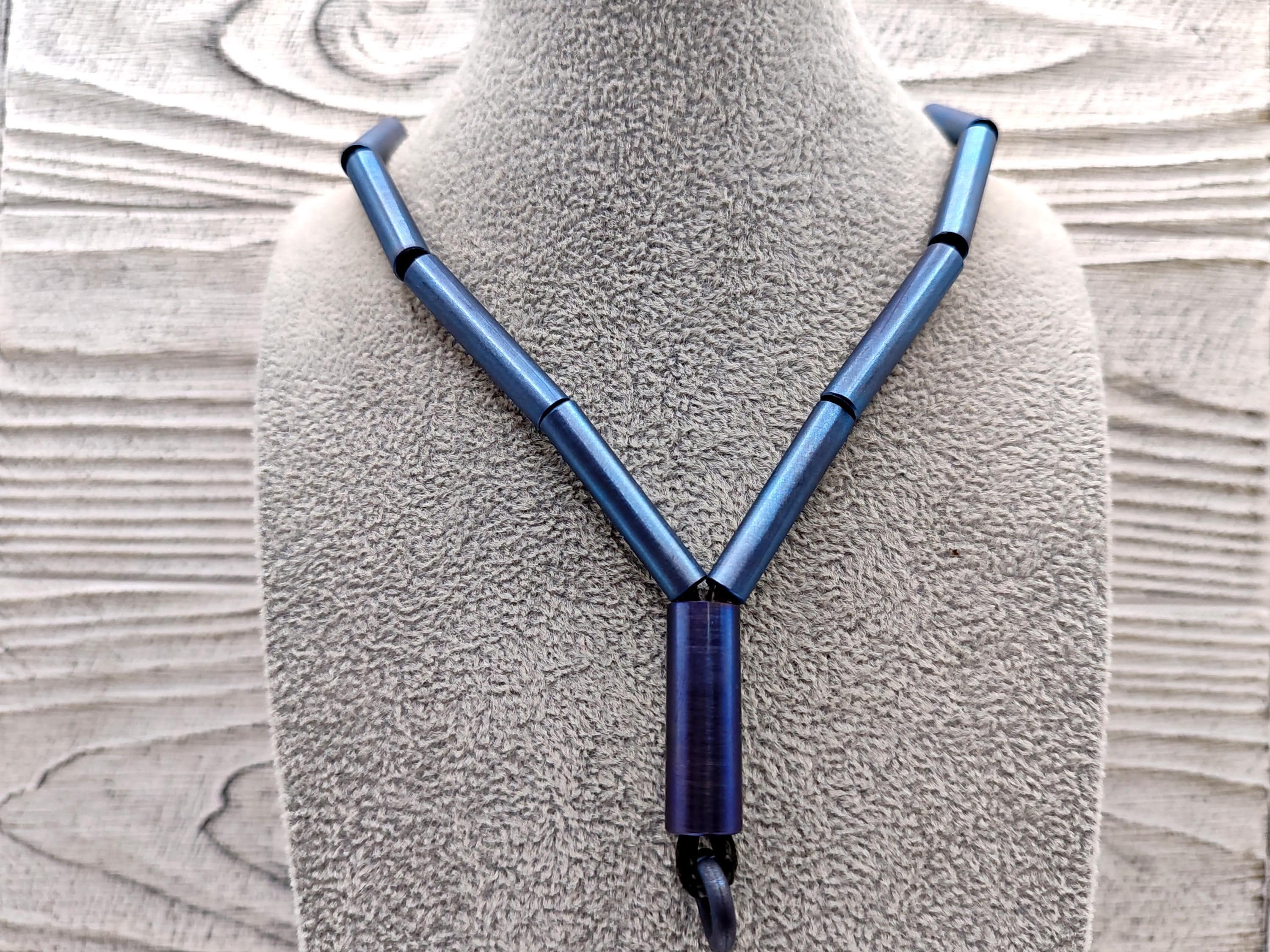 Unusual Titanium Tubes Necklace - Blue EDC Necklace, Titanium Jewelry ...