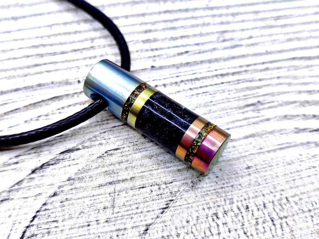Raibow Sparkling Titanium Cylinder Pendant With 3 Inlays - Hi-tech ...