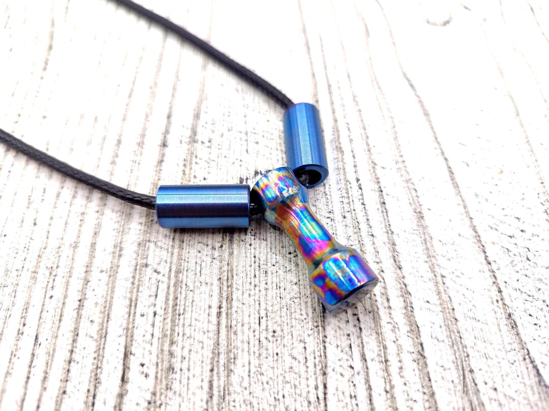 Blue Titanium Cylinders Pendant - EDC Necklace, Unusual Titanium ...
