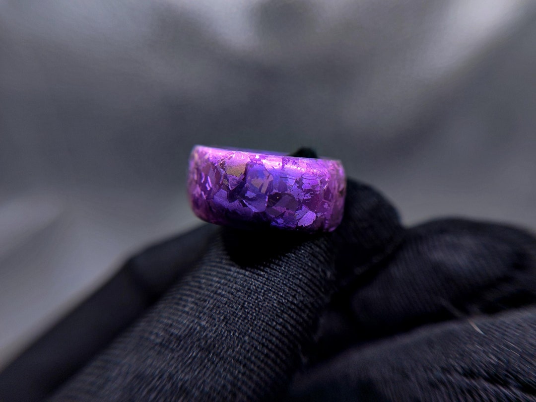 Domed Purple Crystallized Titanium Ring - Genuine Pinkish Crystal ...