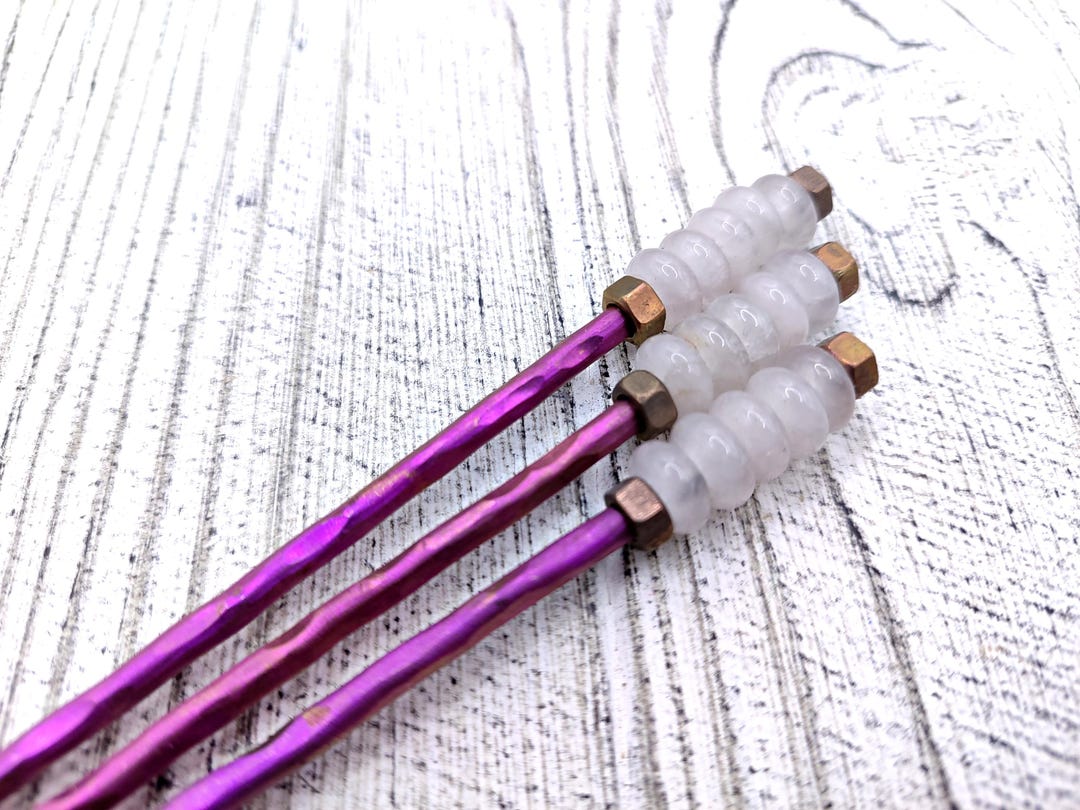 Pink Titanium Hair Stick With 5 Rose Quartz Donuts: Forged Hair Pin ...