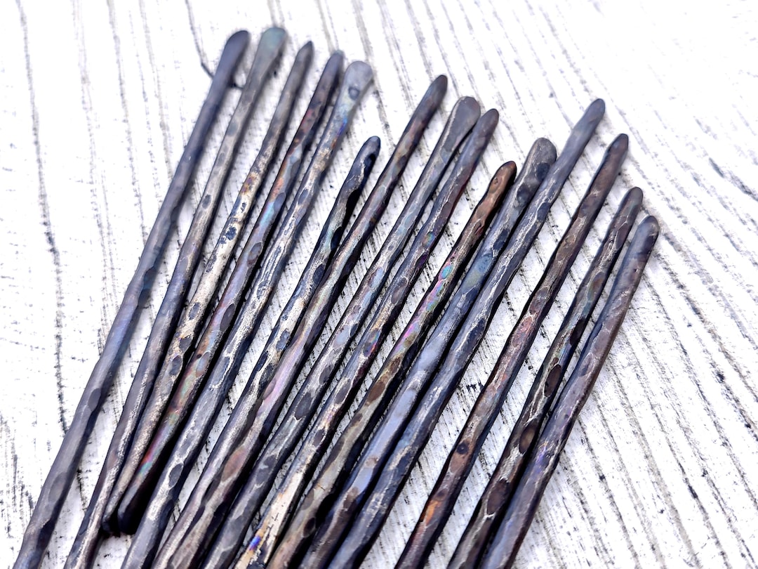 Titanium Hair Pin — Forged Metal Hair Stick, Black Hammered Hair Fork ...