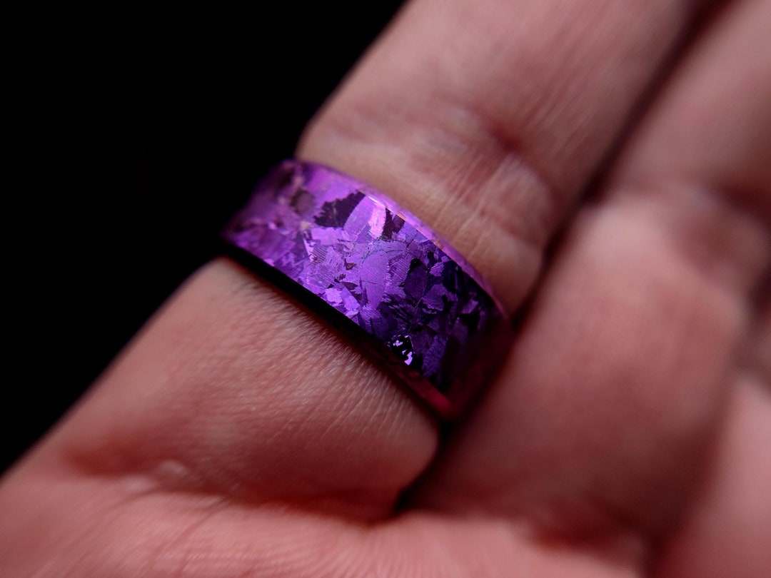 Purple Crystallized Titanium Ring: Rare Modern Wedding Band - Etsy
