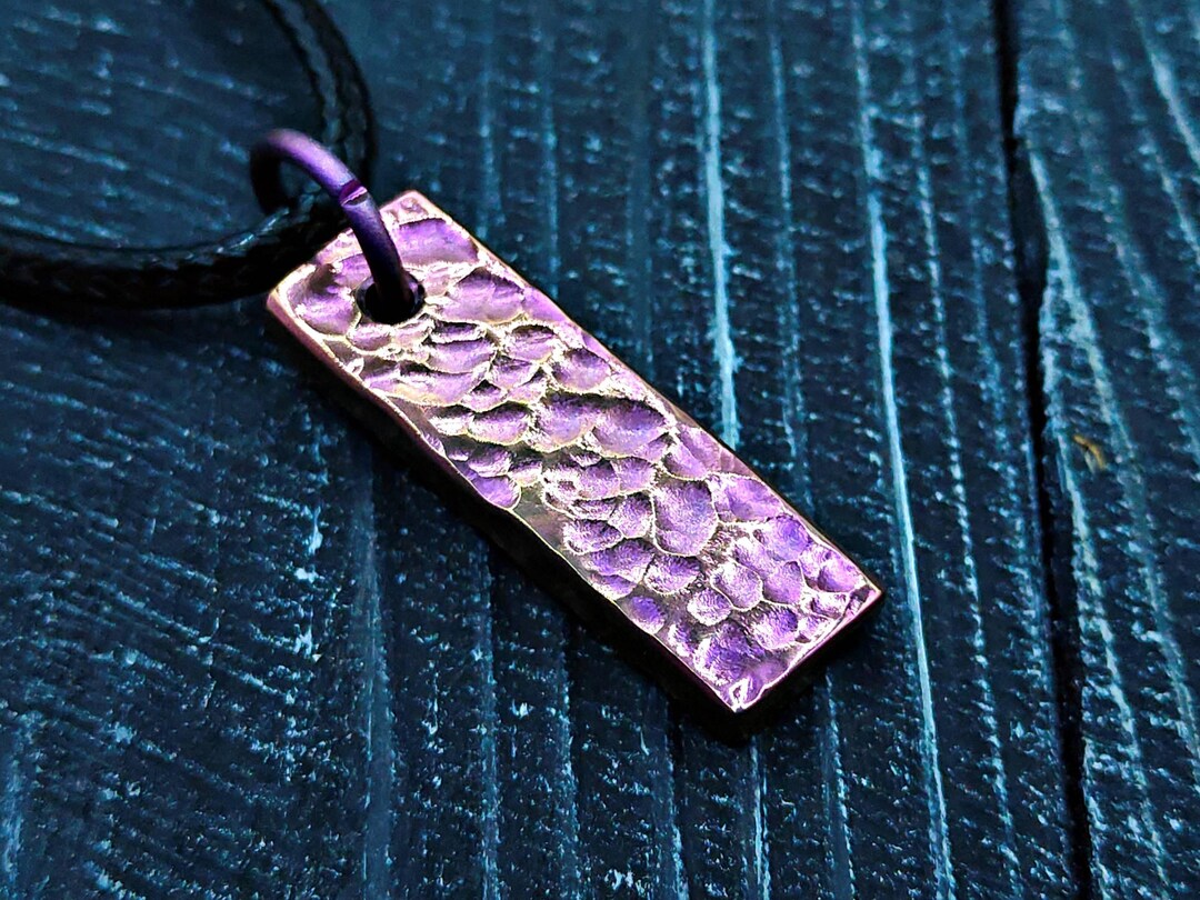 Hammered Anodized Purple-gold Titanium Bar Pendant: Golden Shiny ...
