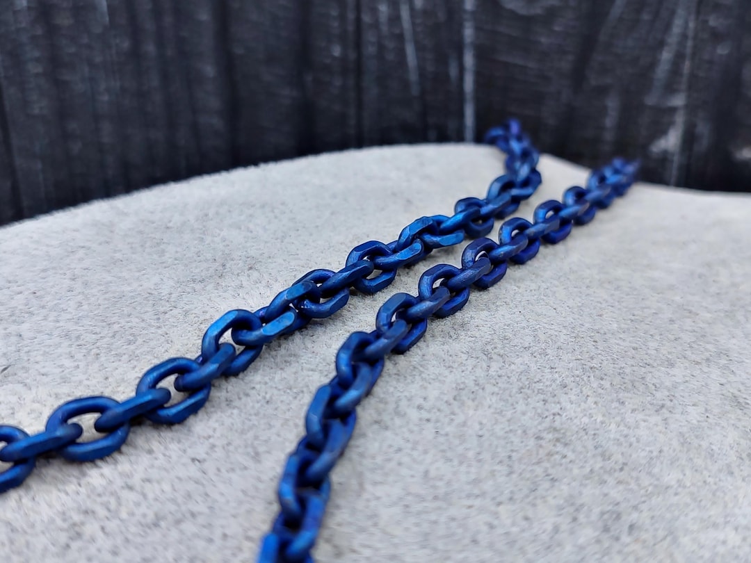 Blue Matte Titanium Anchor Chain - Industrial Brutalist Necklace in ...