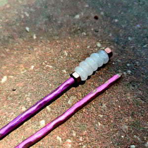 Pink Titanium Hair Stick With 5 Rose Quartz Donuts: Forged Hair Pin ...