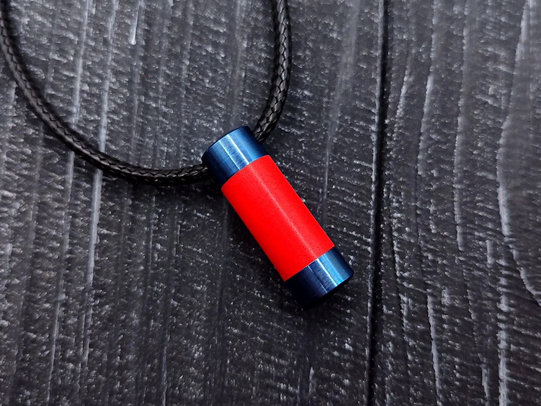 Blue Titanium Cylinder Pendant Red Glowing - Rave EDC Necklace, Uv ...